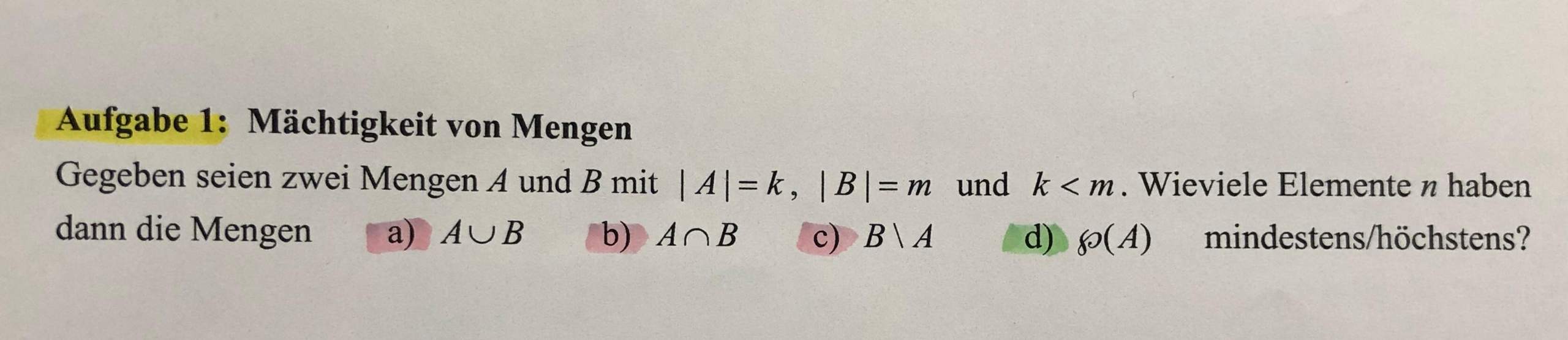 Mathe Aufgabe (Mächtigkeit von Mengen)? (Mathematik, Menge, Mengenlehre)