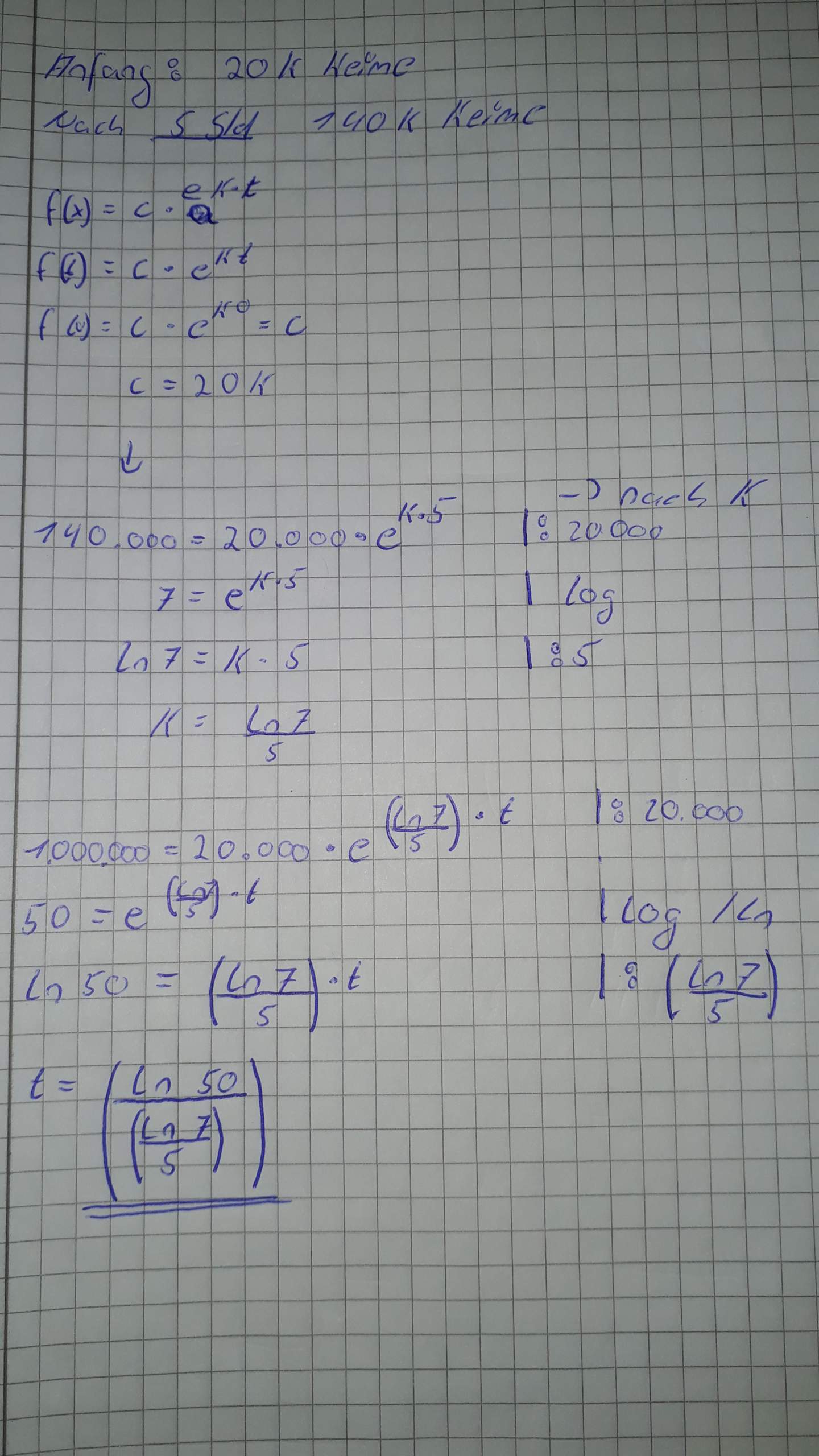 Mathe Aufgaben Exponentielles Wachstum mit e-Funktion hilfe bei Aufgabe ...
