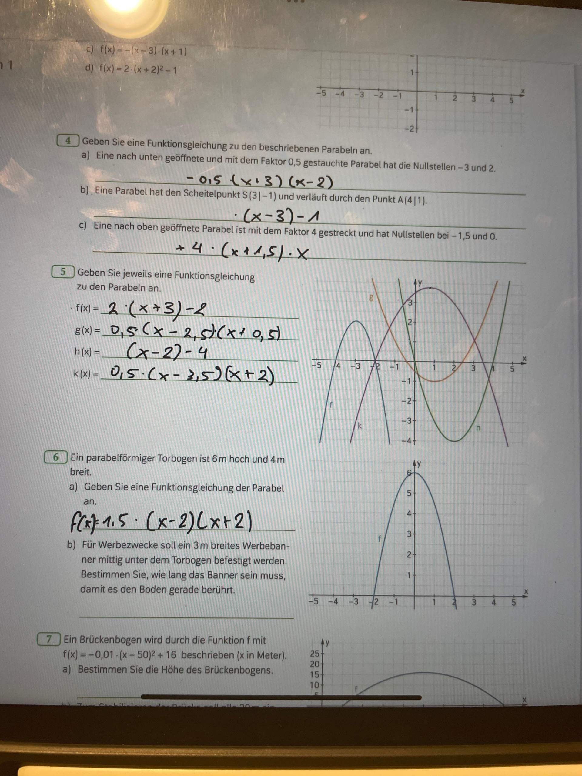 Mathe Aufgaben hilfe Funktionen? (Mathematik, Funktion, quadratische Funktion)