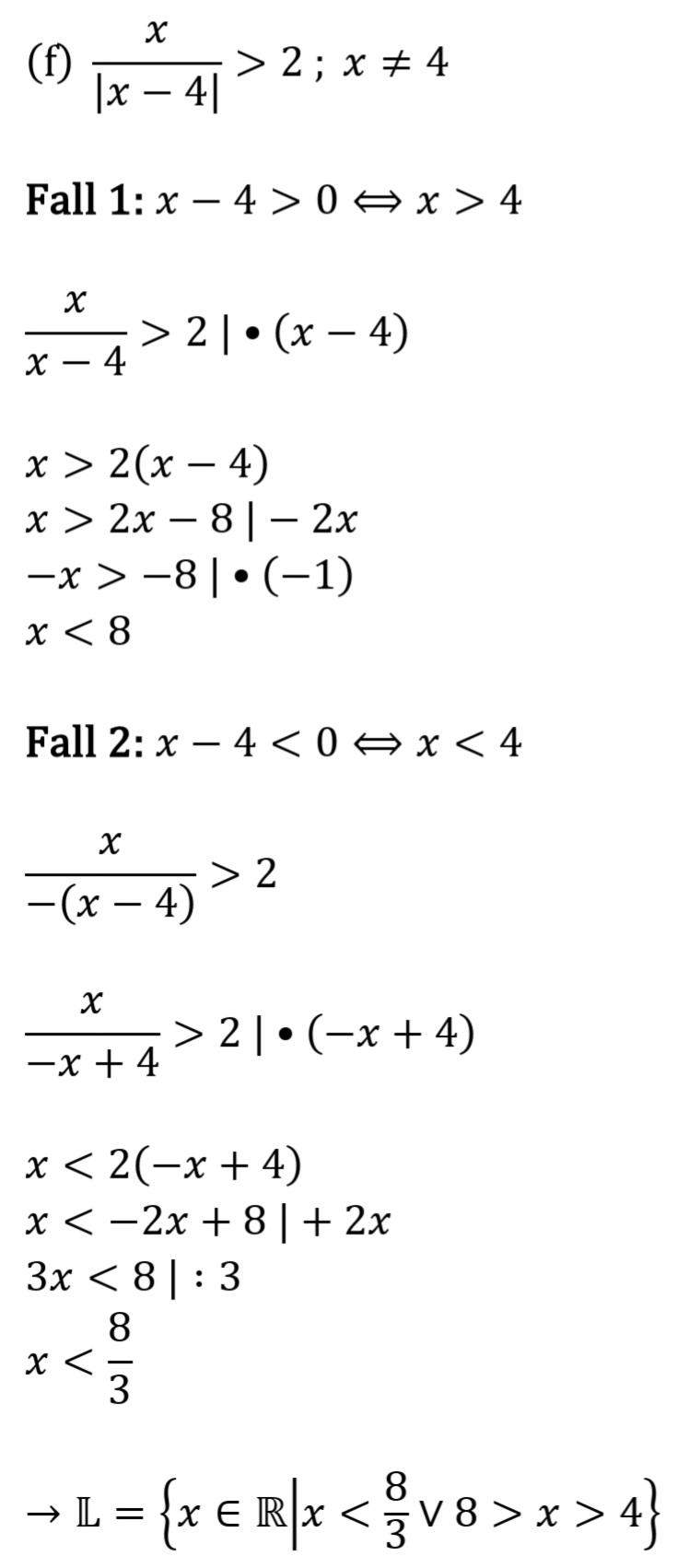 Mathe (Bruchungleichung mit Betrag) - stimmt mein Ergebnis? (Mathematik ...
