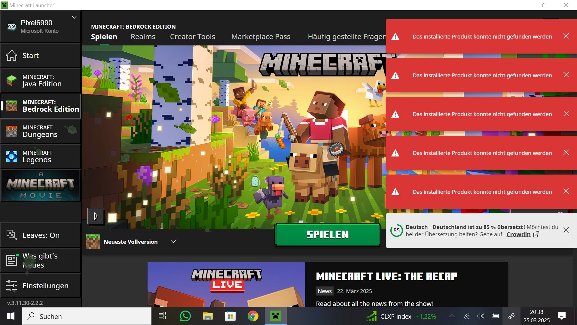 Minecraft Bedrock startet nicht? (PC, Computerspiele, Steam)