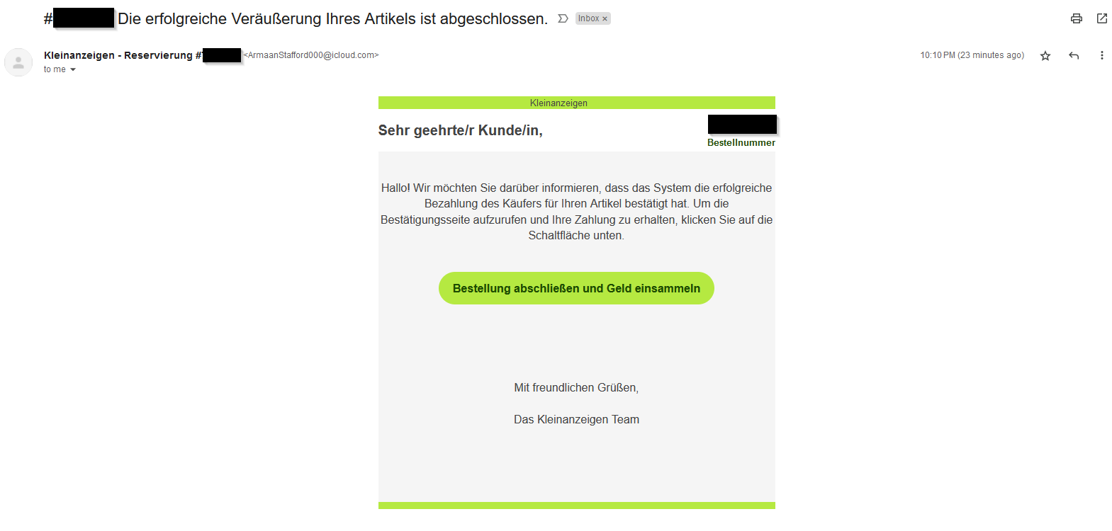 Mögliche Phishing-Attacke? (E-Mail, Kleinanzeigen, kleinanzeigenportal)