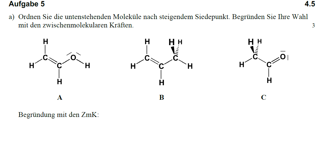 Moleküle nach steigendem Siedepunkt zuordnen? (Schule, Chemie)