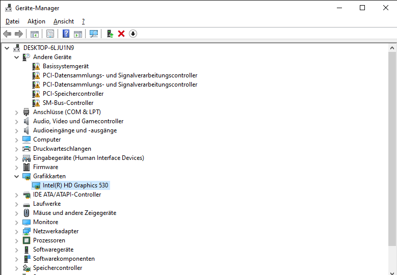 MSI RTX 3050 wird im geräte manager als "intel (r) HD Graphics 530 ...