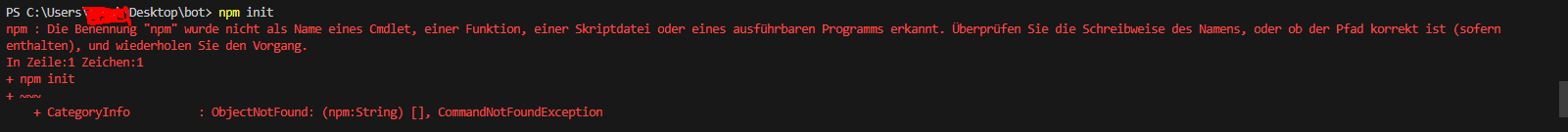 npm init? (Discord Bot, node.js, Visual Studio Code)