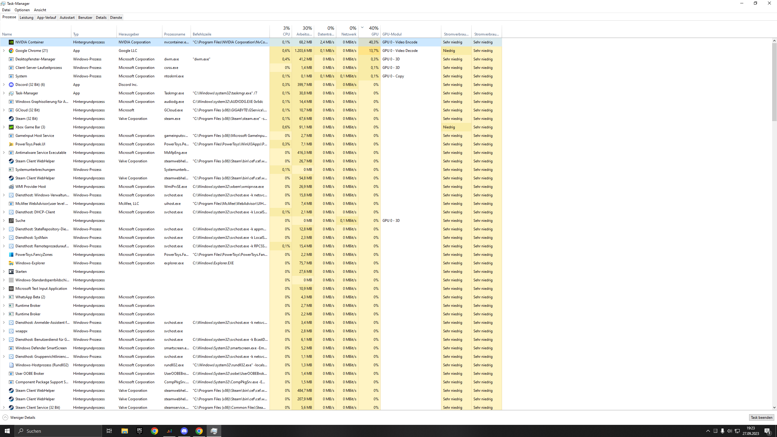 NVIDIA CONTAINER zieht Leistung? (Windows, Taskmanager, RTX 3070 Ti)