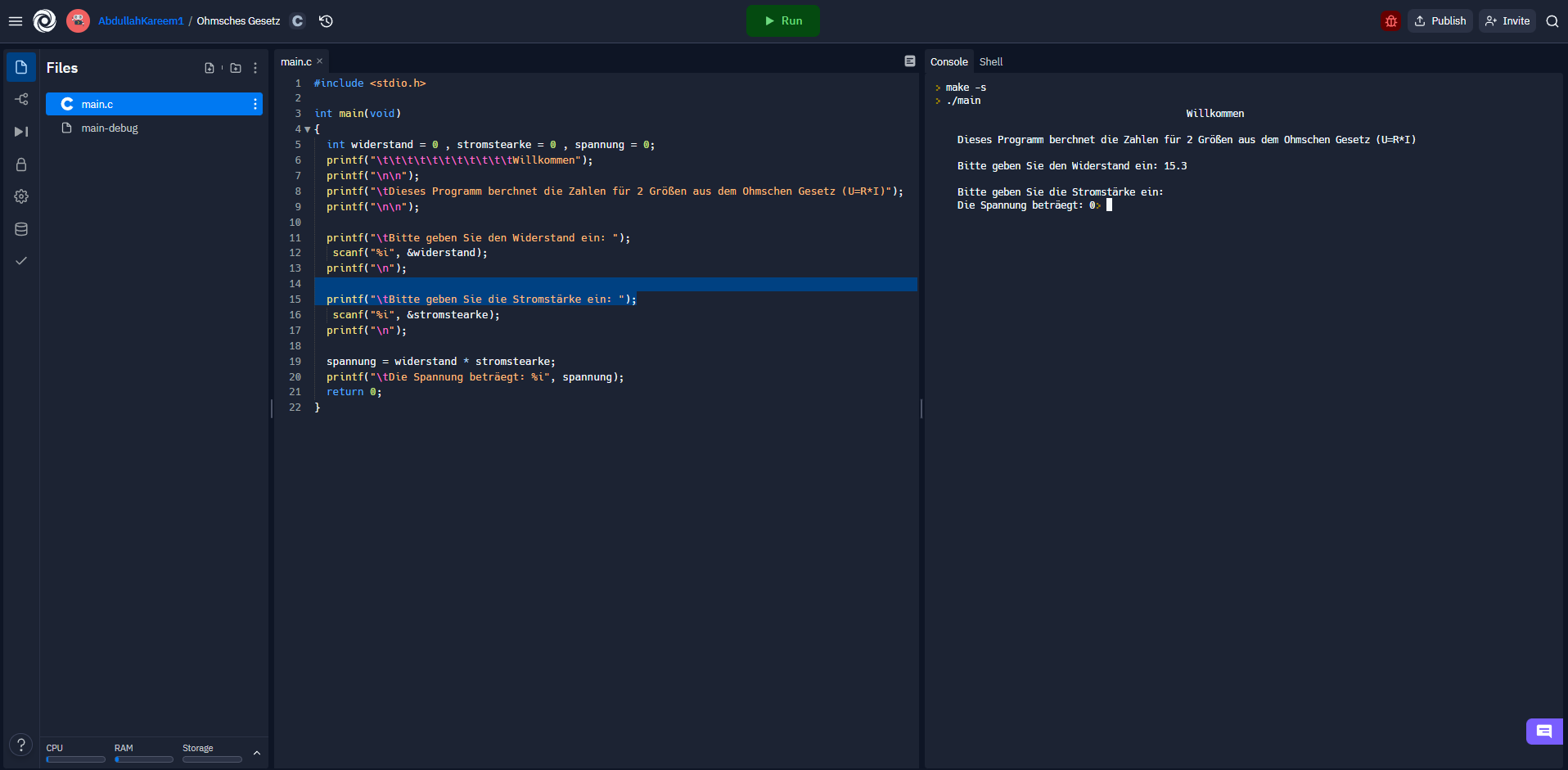 Ohmsches Gesetz In C Programm Programmieren C Programmiersprache