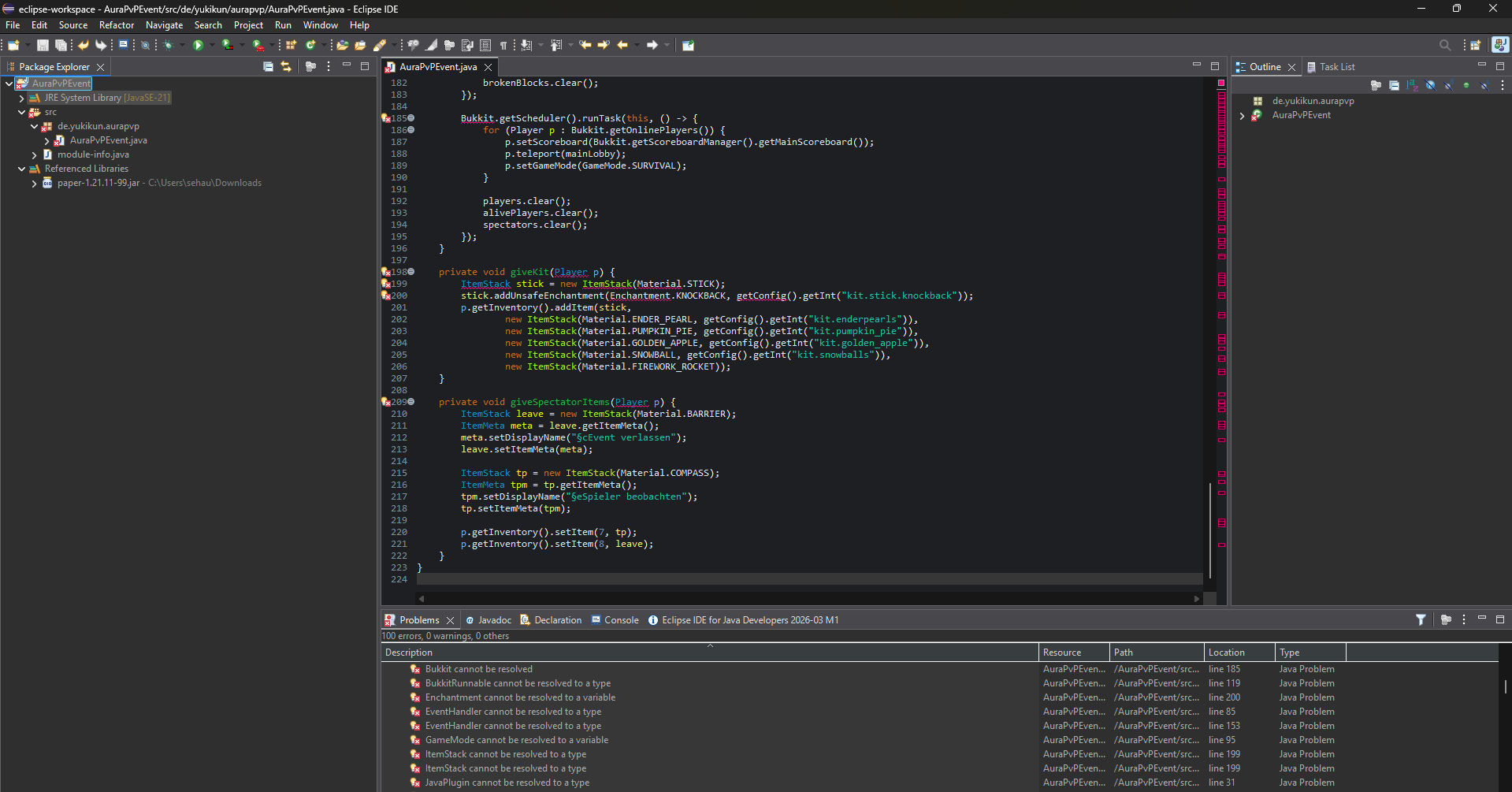 Paper.jar hat sowas wie org.bukkit nicht? (Minecraft, ChatGPT, Eclipse)