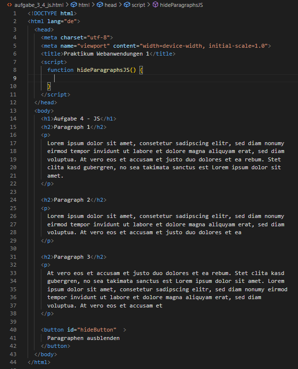 Paragraphen mit Button in JS ausblenden? (programmieren, HTML, CSS)