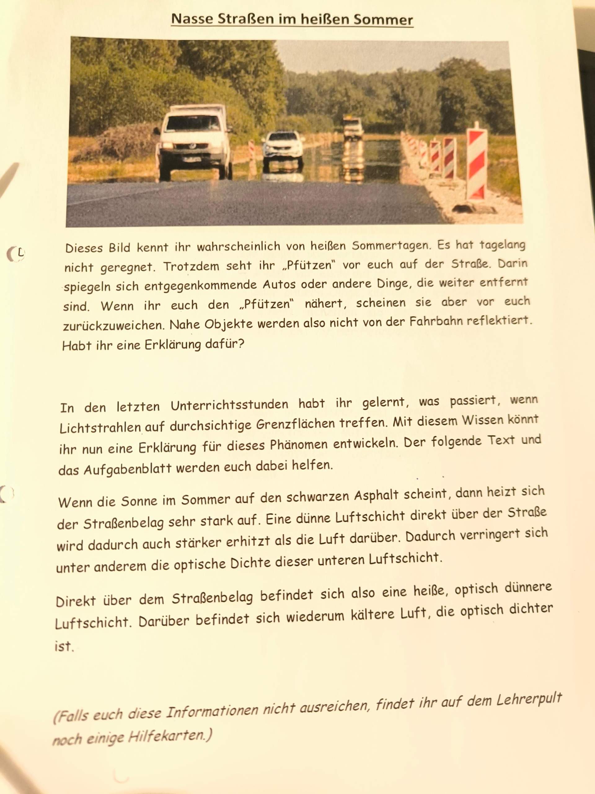 Physik: Fata Morganas? (Schule, Auto, Strom)