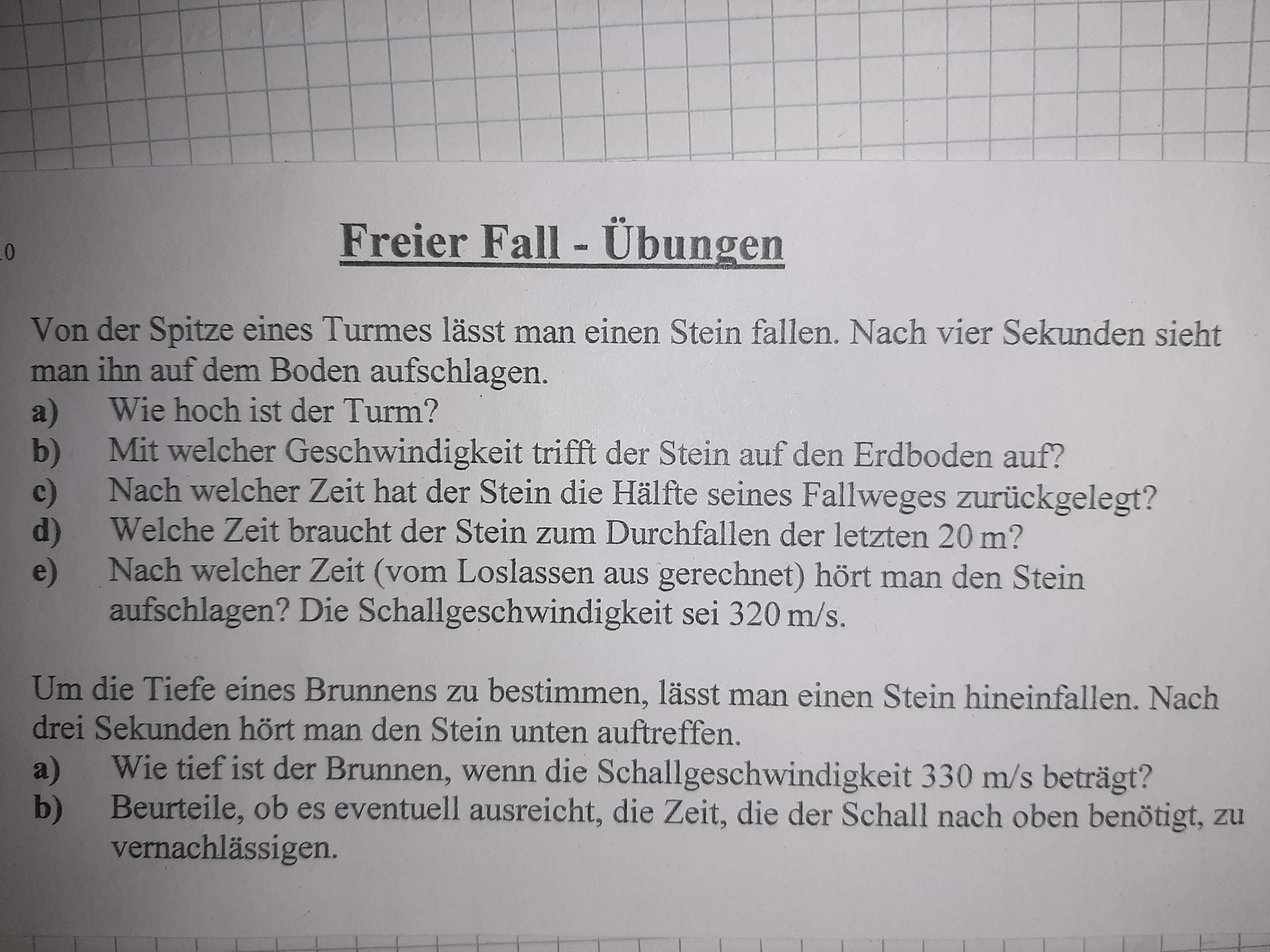 Physik freier Fall 10.? (Schule)
