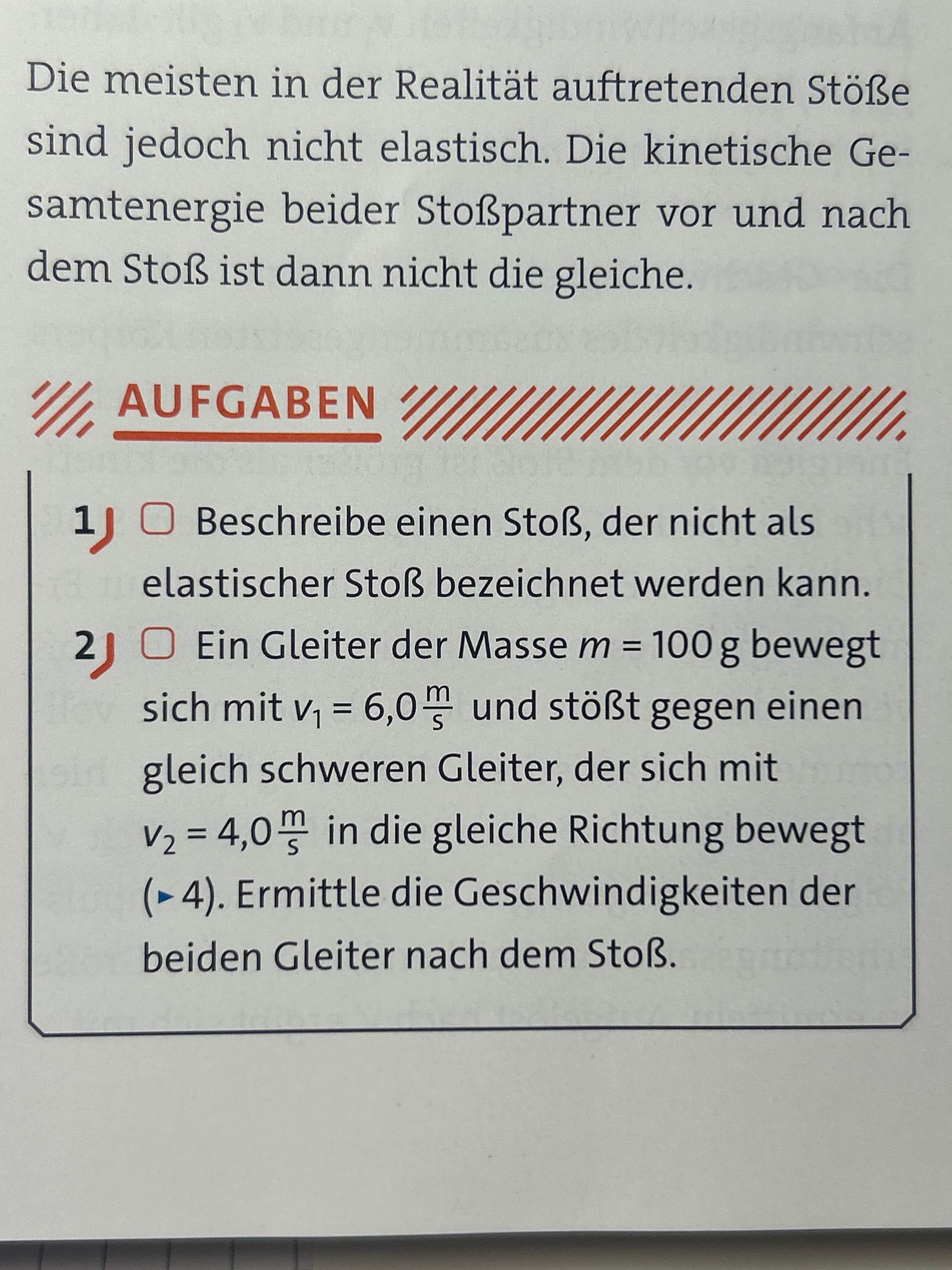 (Physik Impuls Aufgabe) Was ist die Geschwindigkeit der Gleiter nach ...