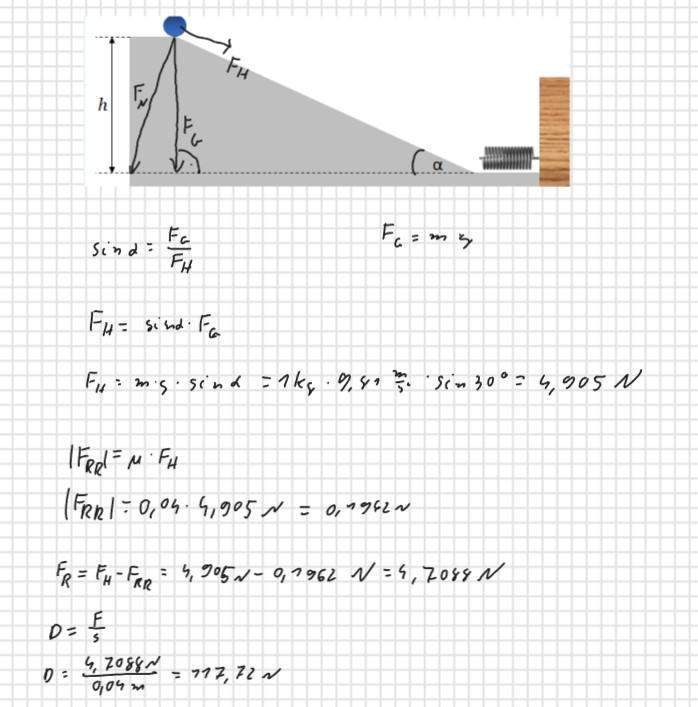 Physik Reibung Schiefe Ebene Federkonstante? (Kraft, Bewegung, Physiker)