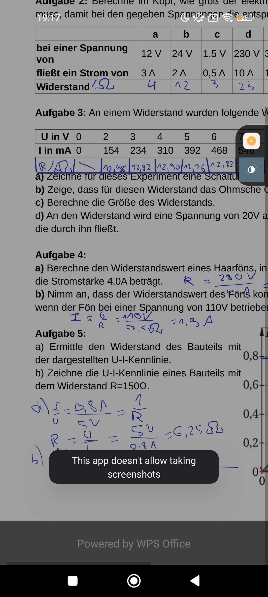 Physik U-I kennlinie? (Elektrotechnik, Energie, Formel)