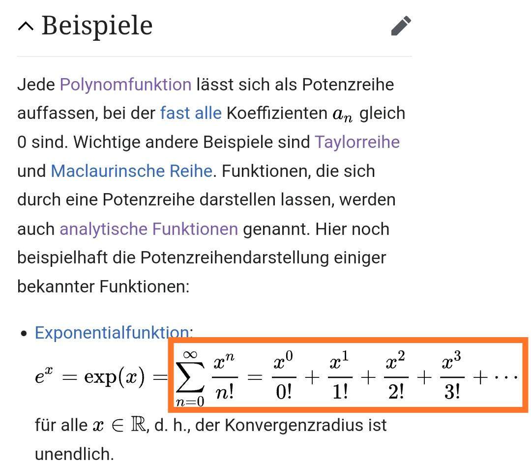 Potenzreihe (mit dieser Formel) e hoch x darstellen? (Exponentialfunktion)