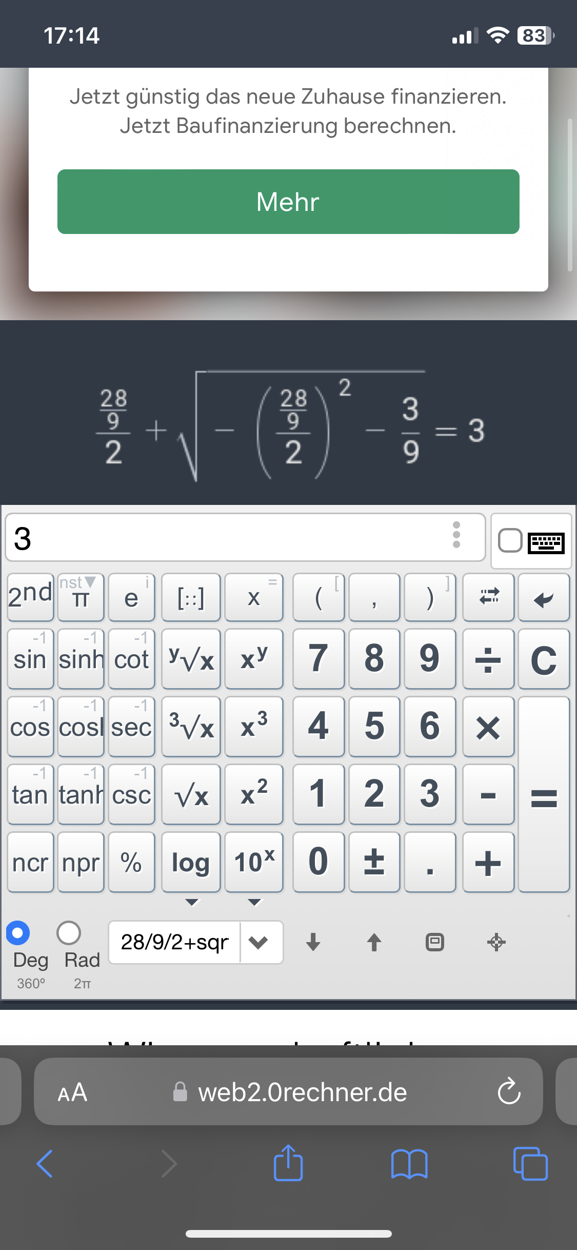 Pq Formel wird falsch im Taschenrechner ausgerechnet? (Mathematiker, Funktionsgleichung ...
