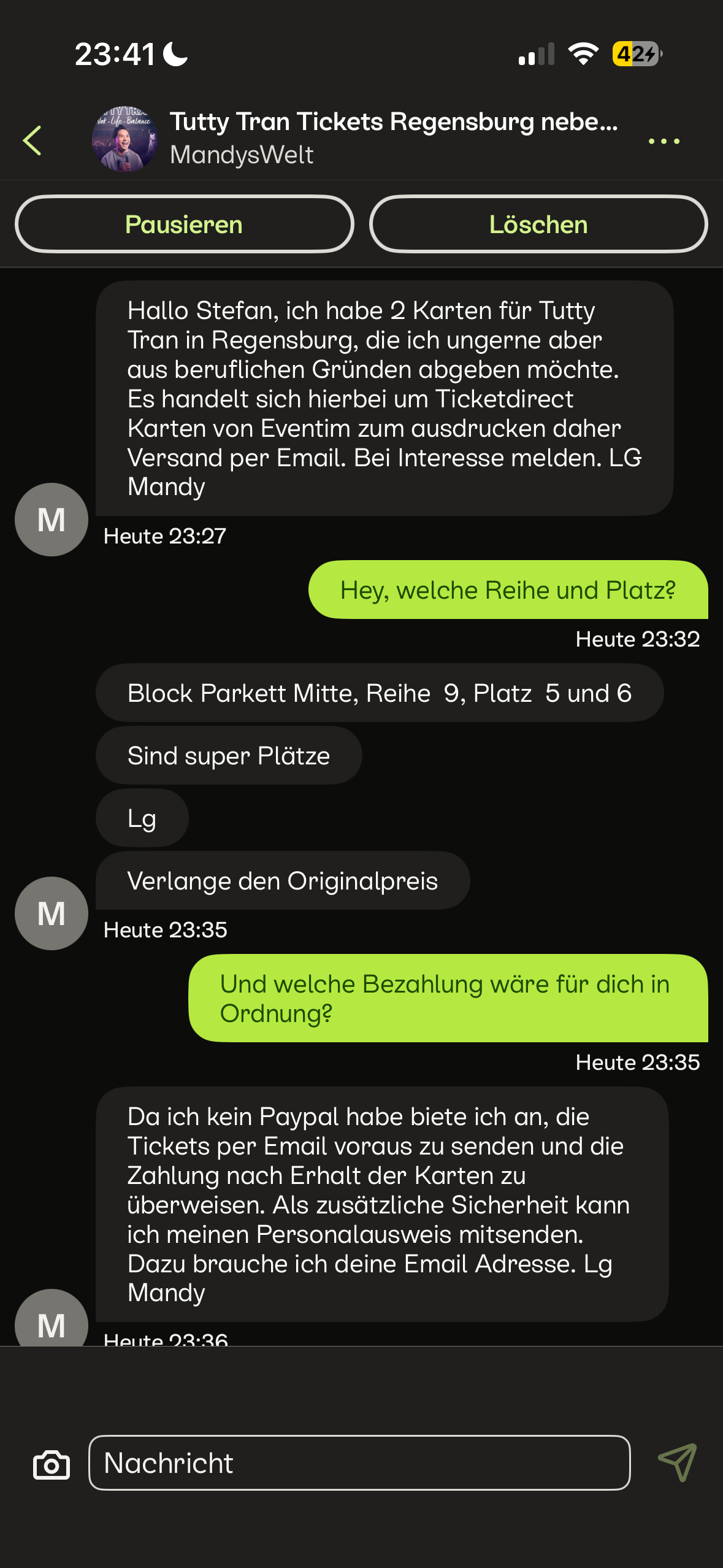 Privater Ticketverkauf? (Ticket, Karten, Event)