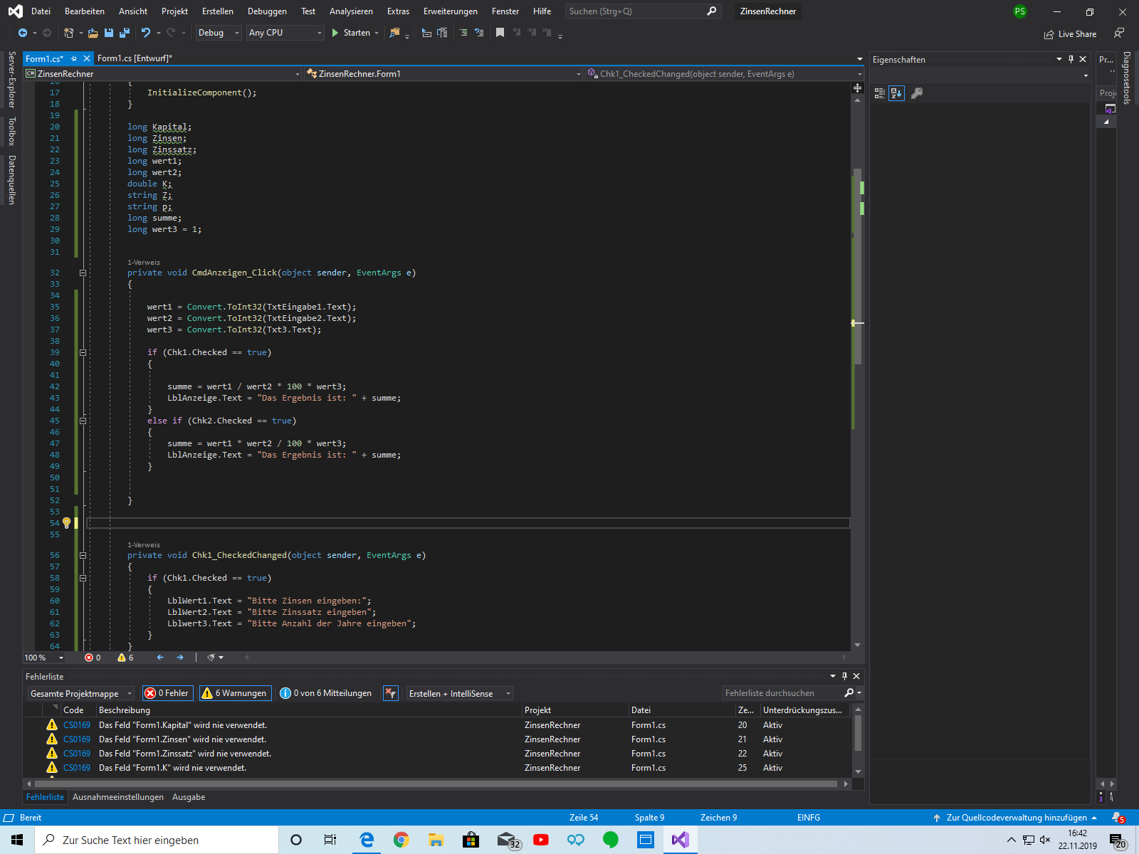Projekt in Visual Studio C# wie mache ich z.b. 100*5 hoch 2? Fragen zur ...