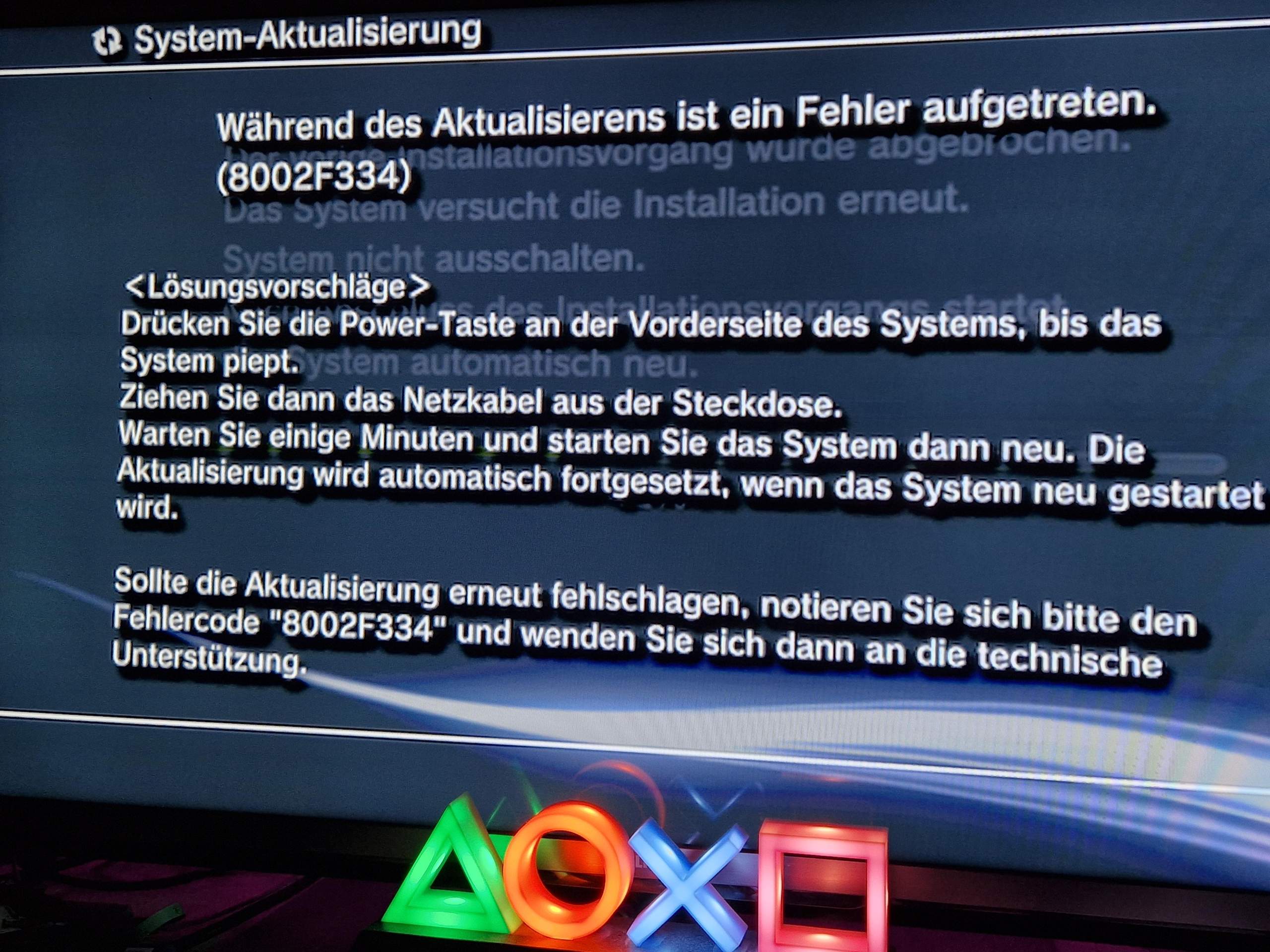 PS3 steckt nach Update-Versuch in Endlosschleife (Fehler 8002F334) was ...
