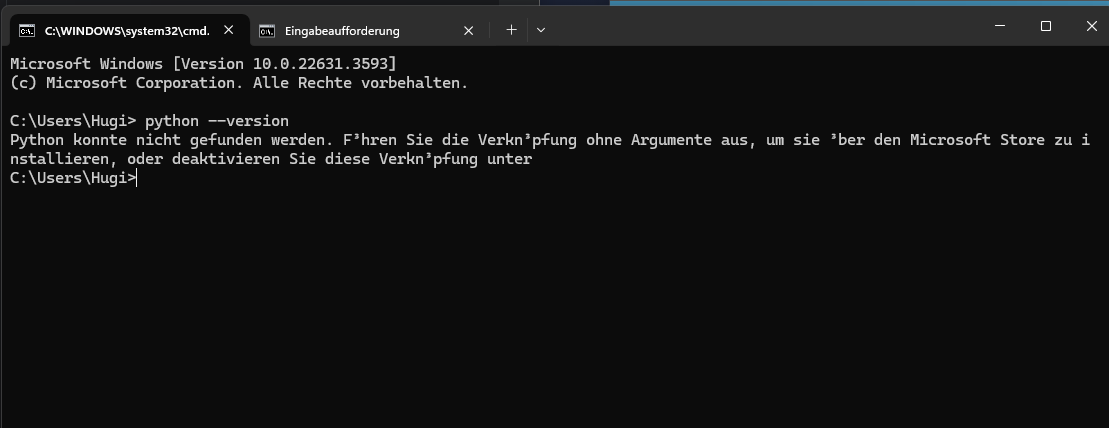 Python im cmd finden?