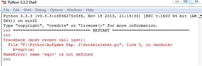 Python Wurzel ziehen - sqrt(a) is not defined? (Computer, PC ...