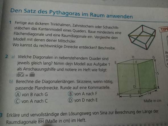 Raumdiagonale Satz des Pythagoras? (rechnen, Geometrie)