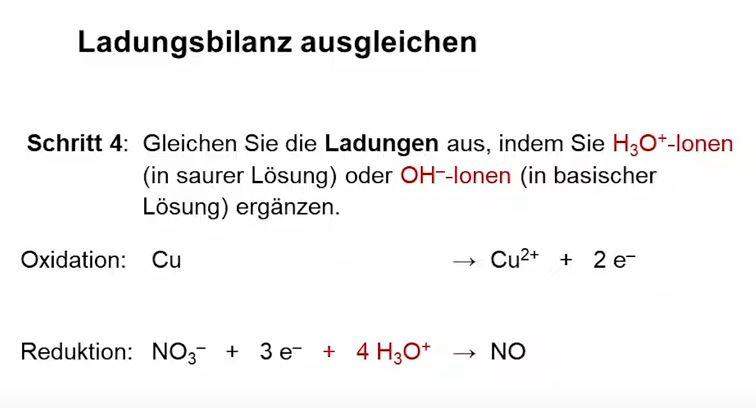 Redoxgleichung Ladungsbilanz ausgleichen? (Schule, Chemie)