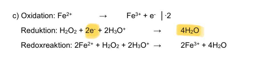 Redoxreaktion Eisen + Wasserstoffperoxid? (Formel, Reaktion, Atom)