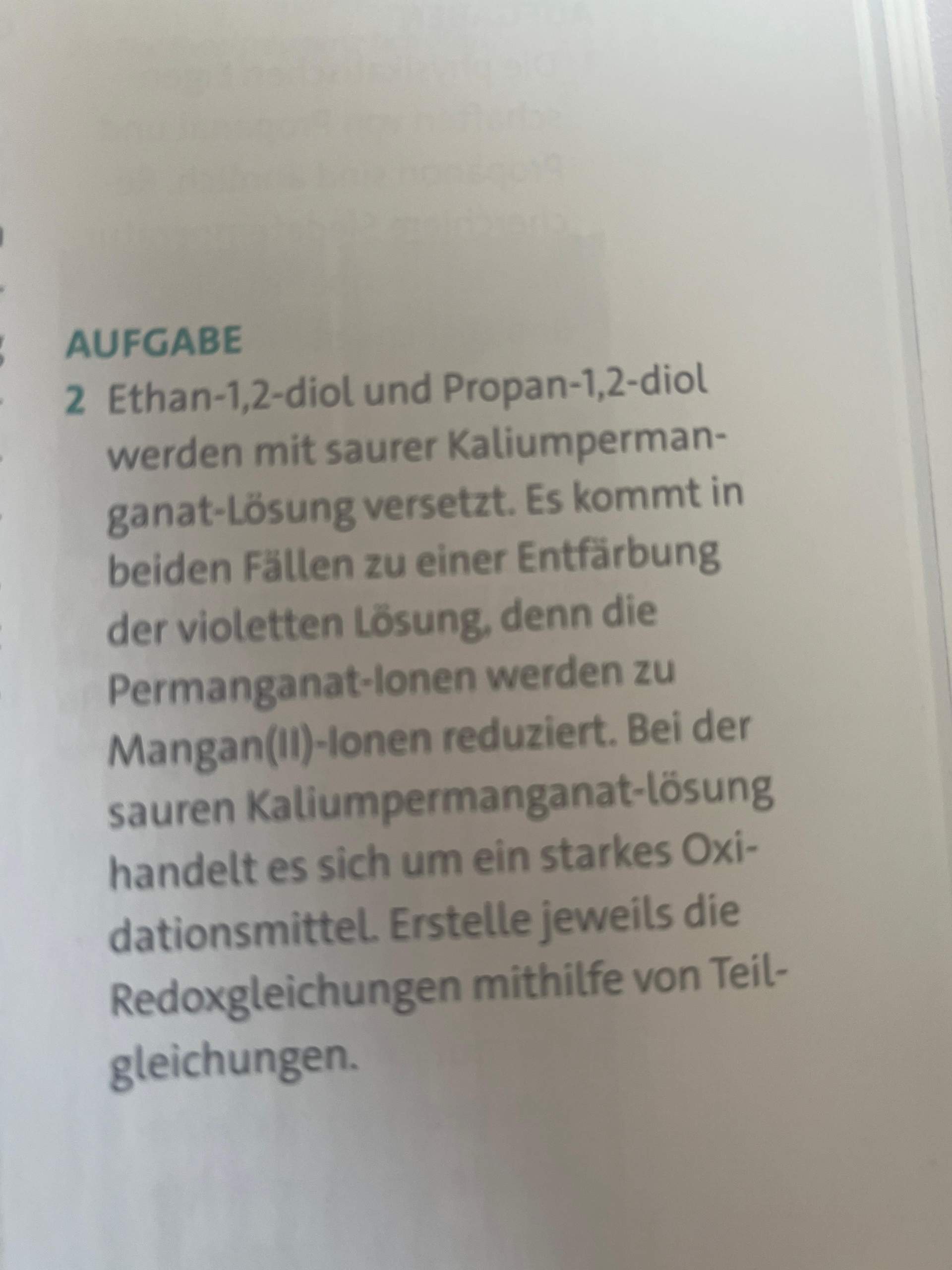 Redoxreaktion zwischen Ethan-1,2-diol bzw. Propan-1,2-diol und ...