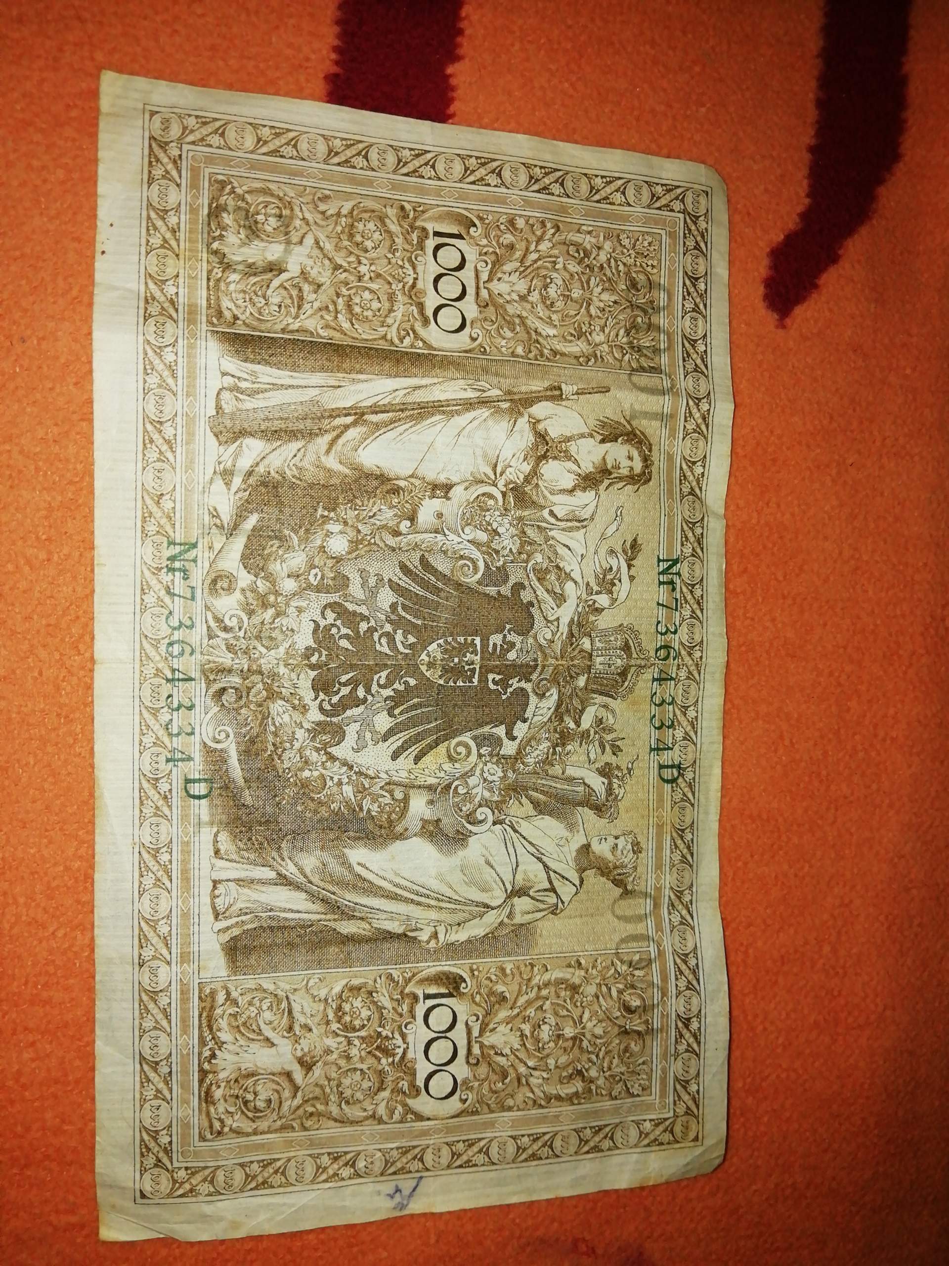 Reichsbanknote 1000 Mark. Wieviel Wert? (Banknoten)