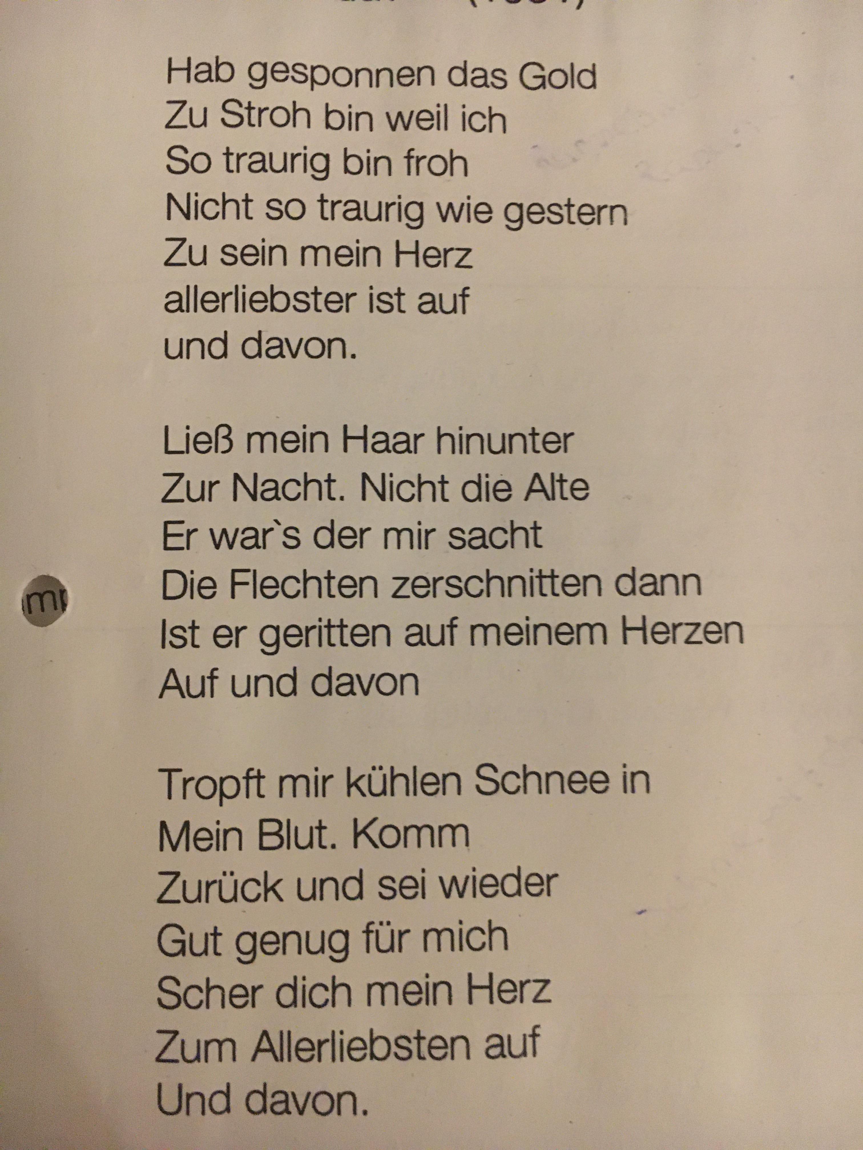 romantische Motive auf und davon Ulla Hahn? (Schule, Deutsch, Gedicht)