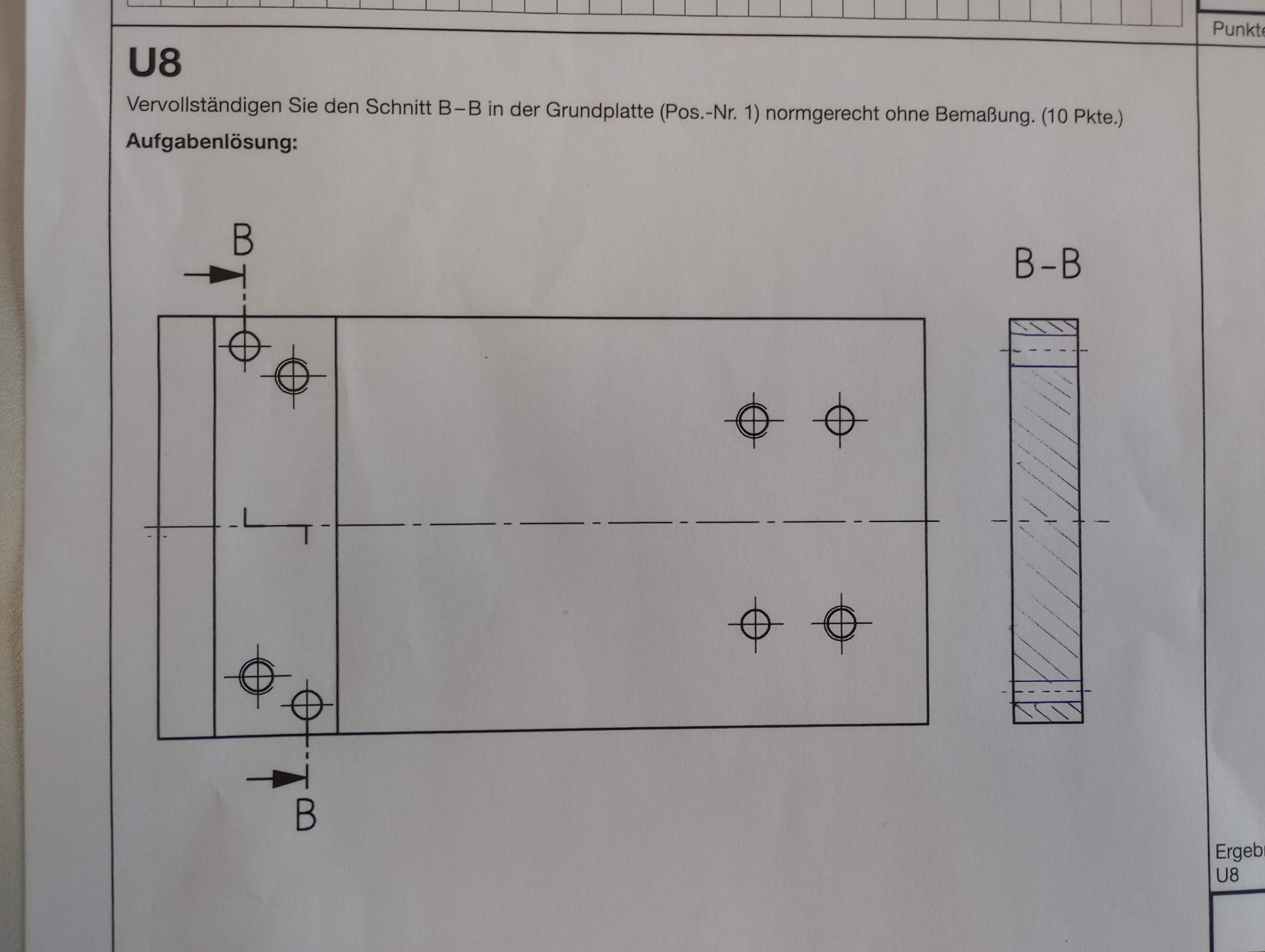 Schnitt B-B Zeichnen? (Geometrie, Technisches Zeichnen)