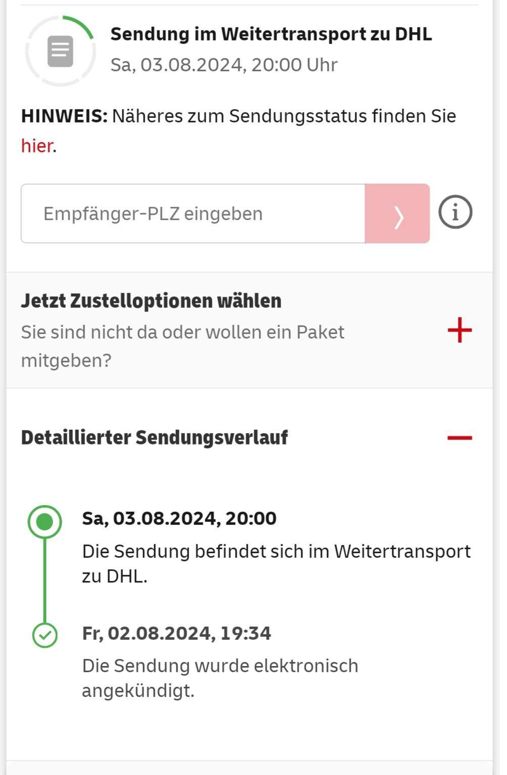 Sendung im Weitertransport zu DHL? (Deutsche Post, Sendungsverfolgung ...