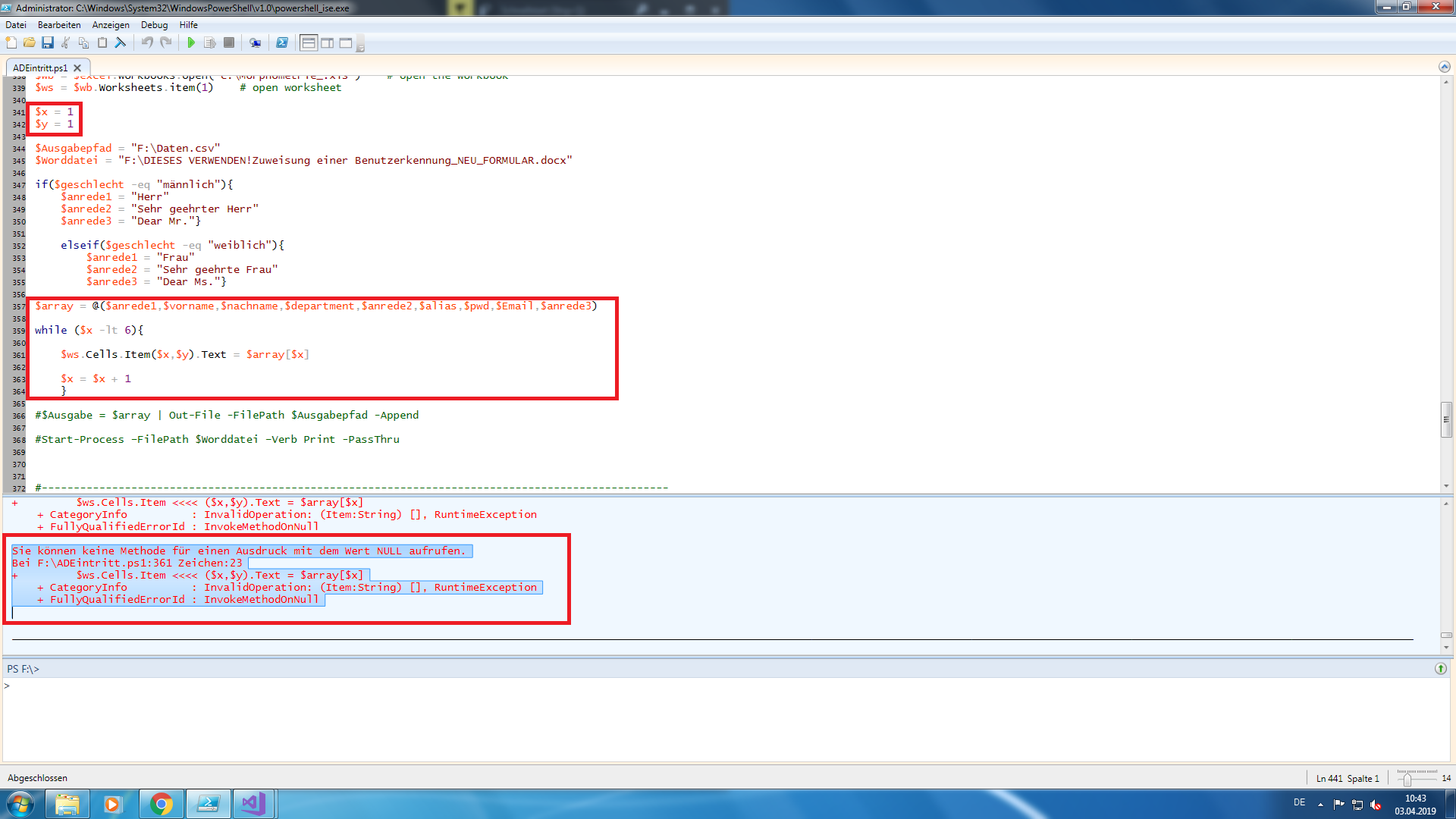 Sie können keine Methode für einen Ausdruck mit dem Wert NULL aufrufen ...