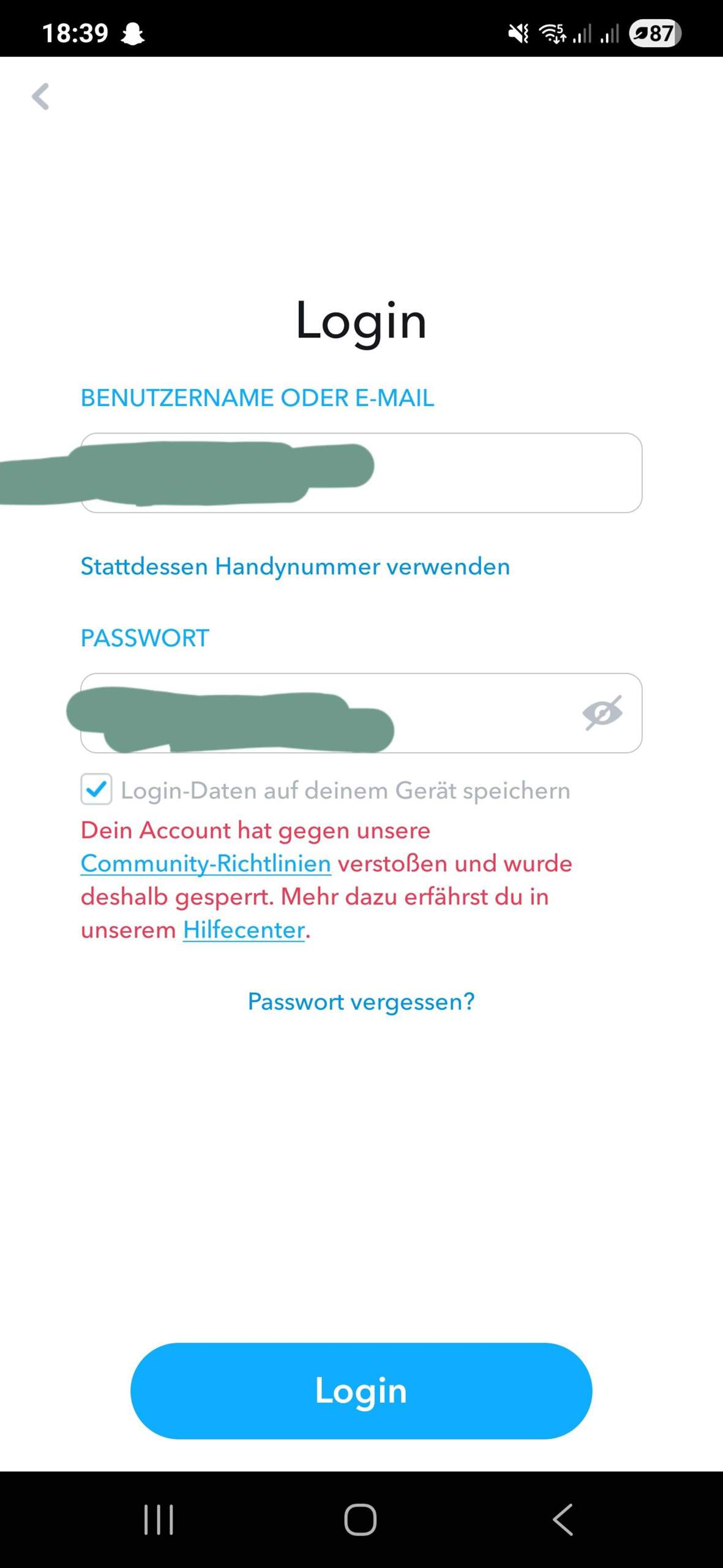 Snapchat Account Ban? (Handy)
