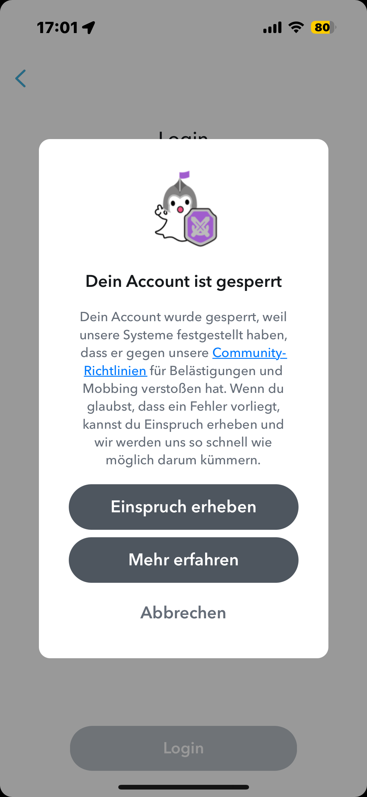 Snapchat Sperre warum steht bei einigen der genaue Grund und bei ...