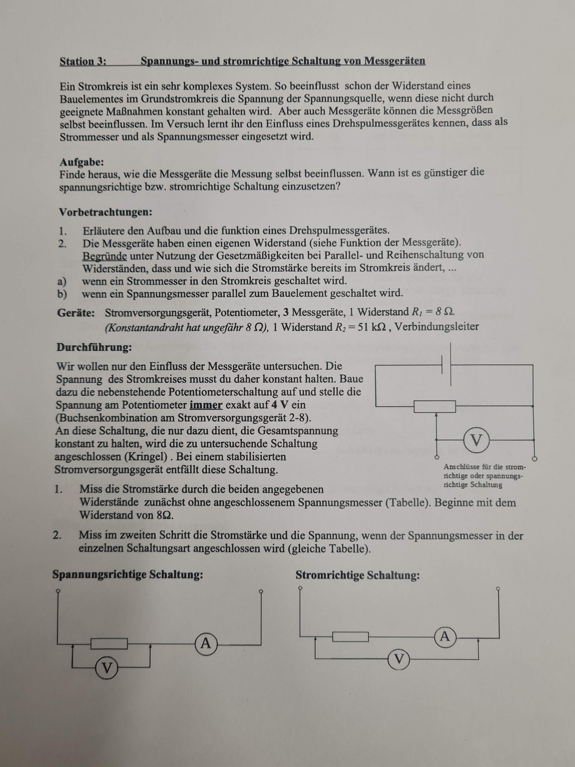 Spannungs- und stromrichtige schaltung von messgeräten? (Physik ...