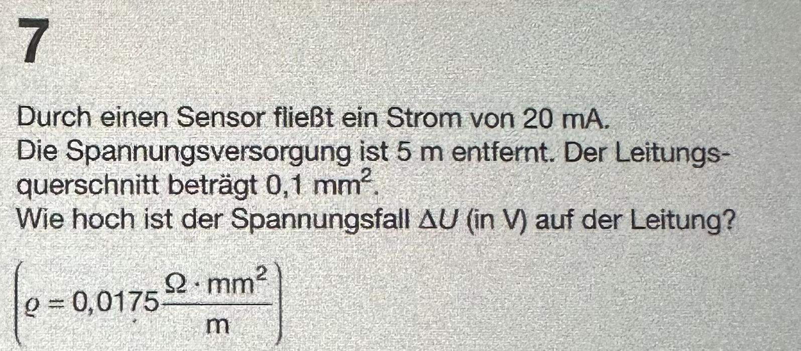 Spannungsfall berechnen? (Mathematik, Elektronik, Elektrotechnik)