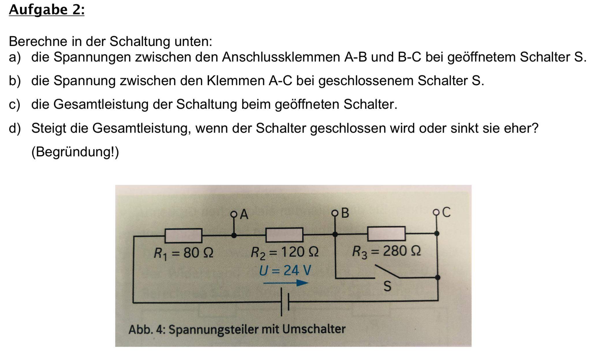 Spannungsteiler Aufgabe? (Spannung, Widerstand)