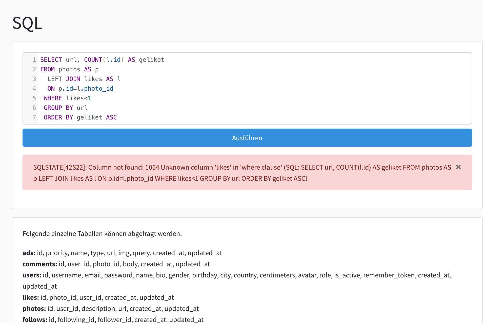 SQL lösen bei InstaHub? (Datenbank)