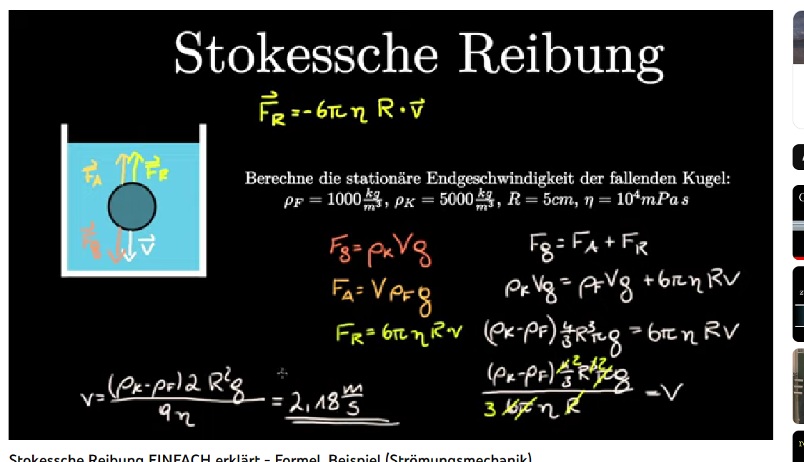 Stokesche Reibungskraft Aufgabe? (Formel, Geschwindigkeit, Kraft)