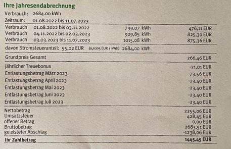 Strom Nachzahlung 1.500 EUR und monatlicher Abschlag 320 EUR? (Rechnung ...
