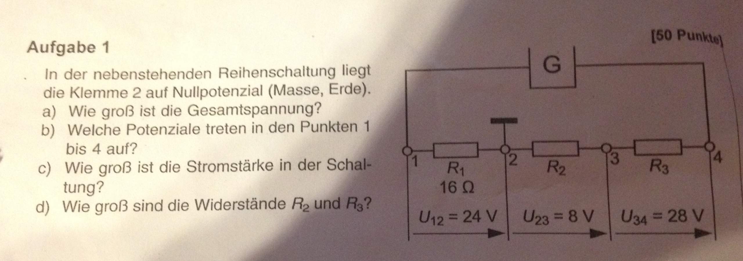 Stromstärke einer Reihenschaltung berechnen? (Elektrotechnik, Spannung)