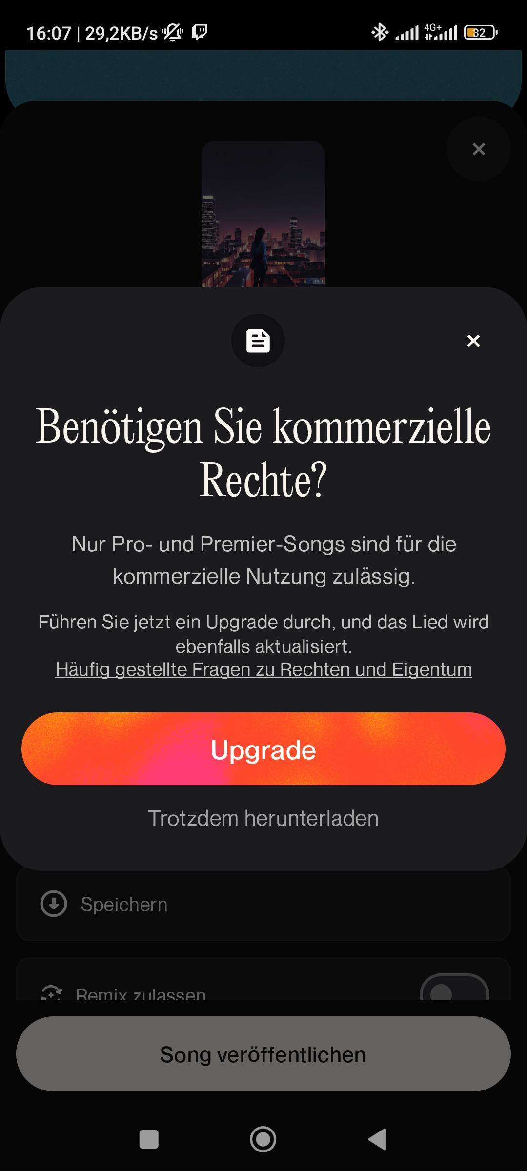 Suno ai Song veröffentlichen im free plan?