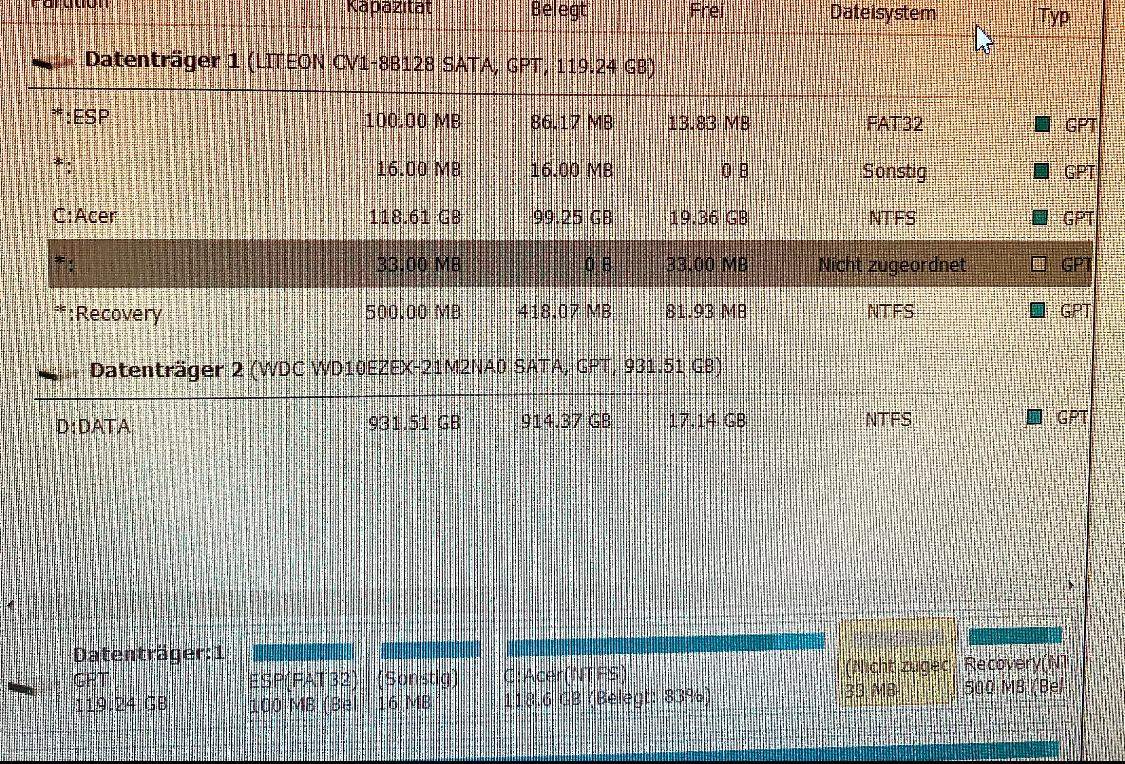 System-reservierte Partition konnte nicht aktualisiert werden ...