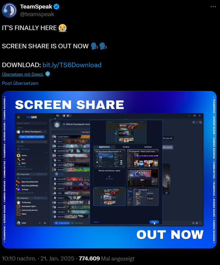 TeamSpeak 6 Server Version (Screen Sharing)? (Computer, Software, Programm)