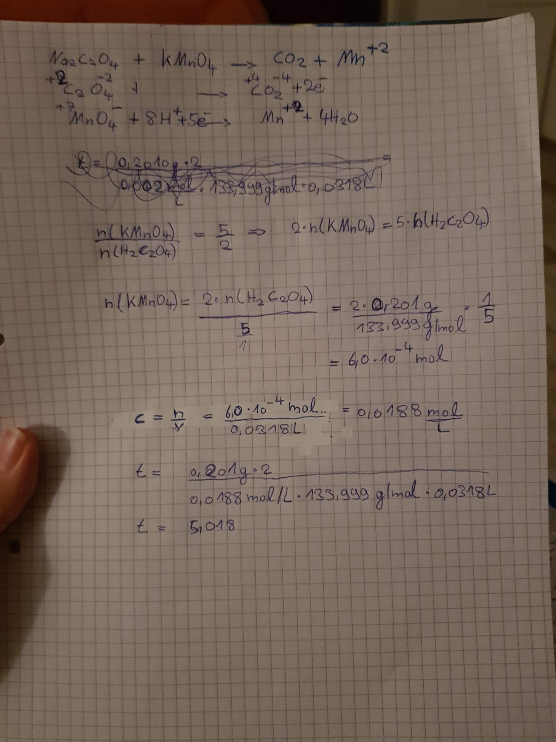 Titer Bestimmung von KMnO4 mit H2C2O4?