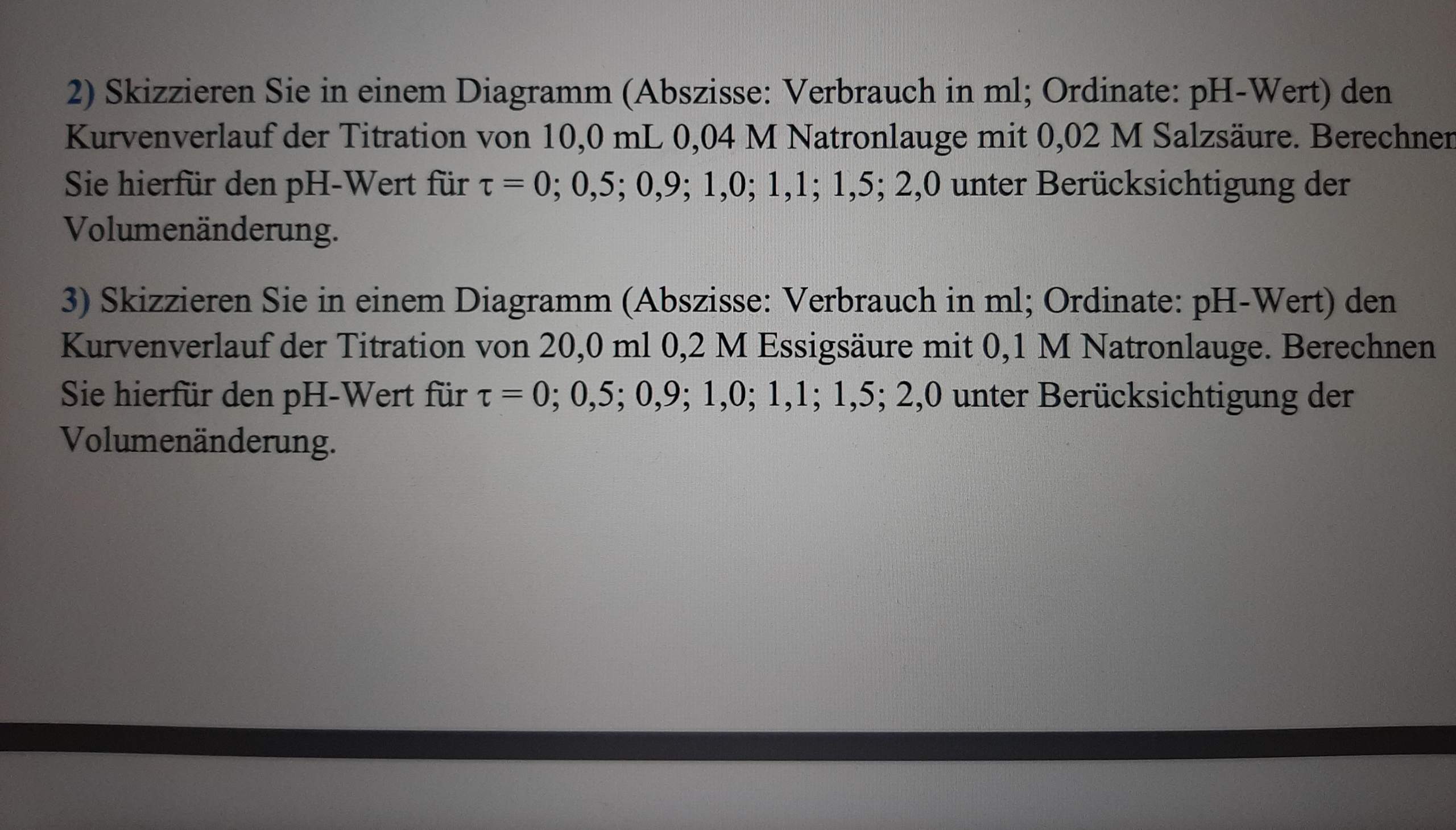 Titration mit Titrationsgrad? (Reaktion, Reaktionsgleichung, Säure)