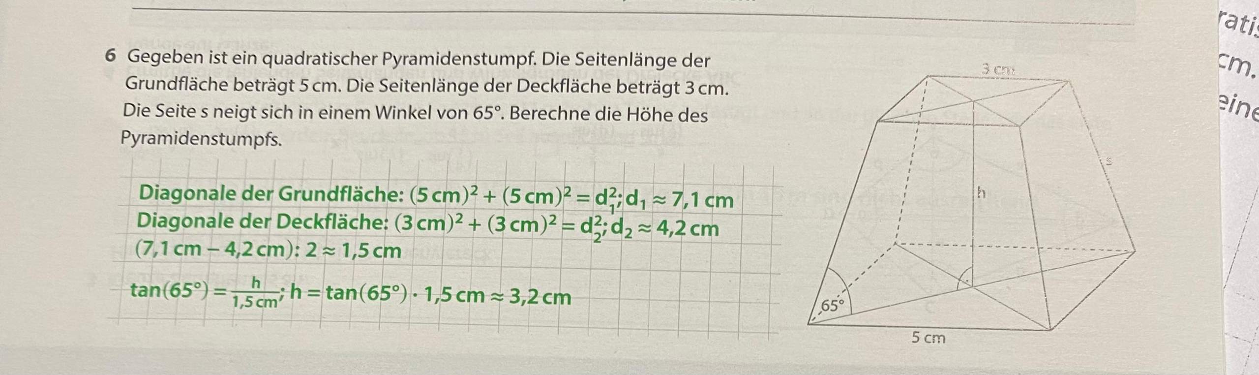 Trigonometrie Pyramidenstumpf? (rechnen, Funktion, Gleichungen)