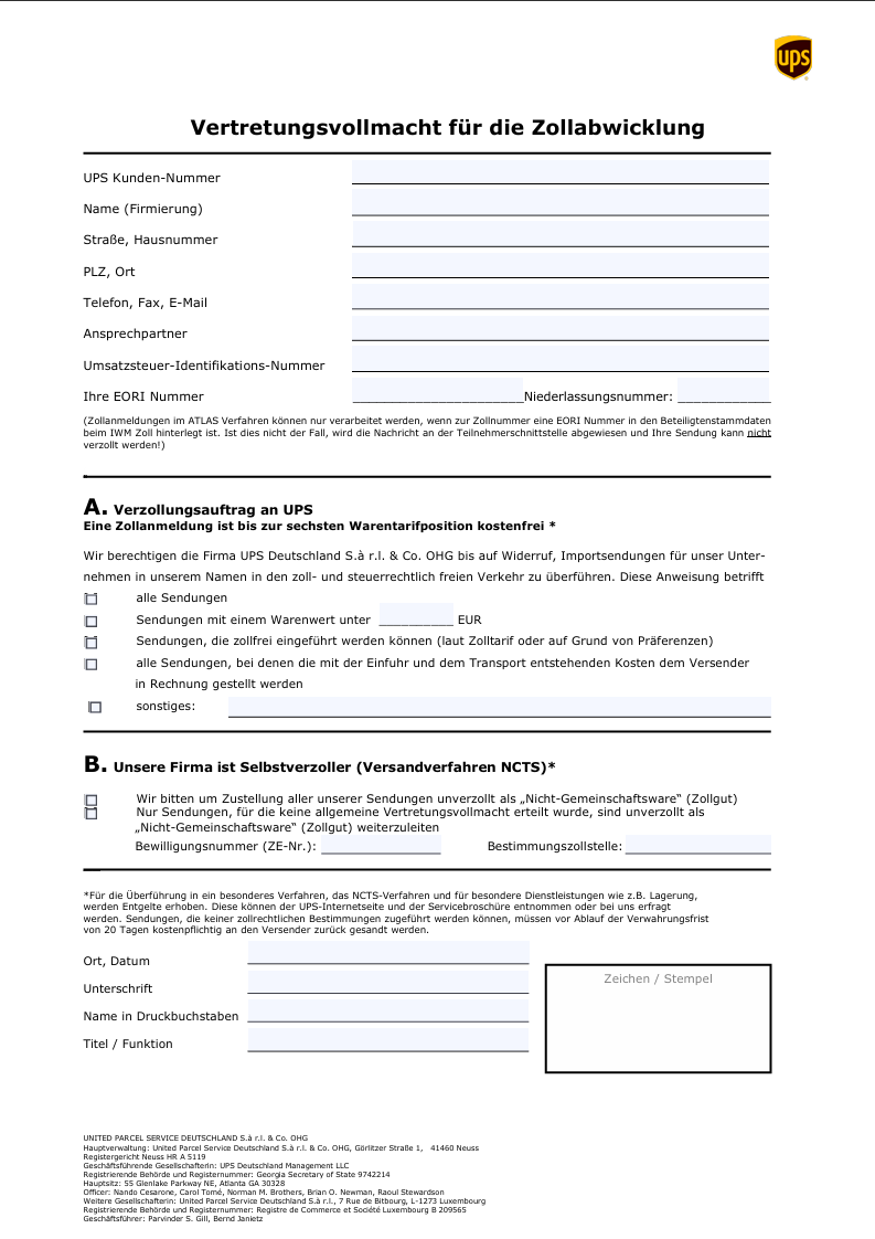UPS/Zoll verlangt Vertretungsvollmacht? (Paket, Lieferung)